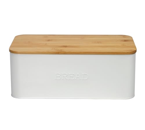 OUTSHINE White Bread Box for Kitchen Countertop, Bread Box with Cutting Board Lid, White Bread Box, Small Bread Box, Bread Bin, Bread Holder for Kitchen Counter
