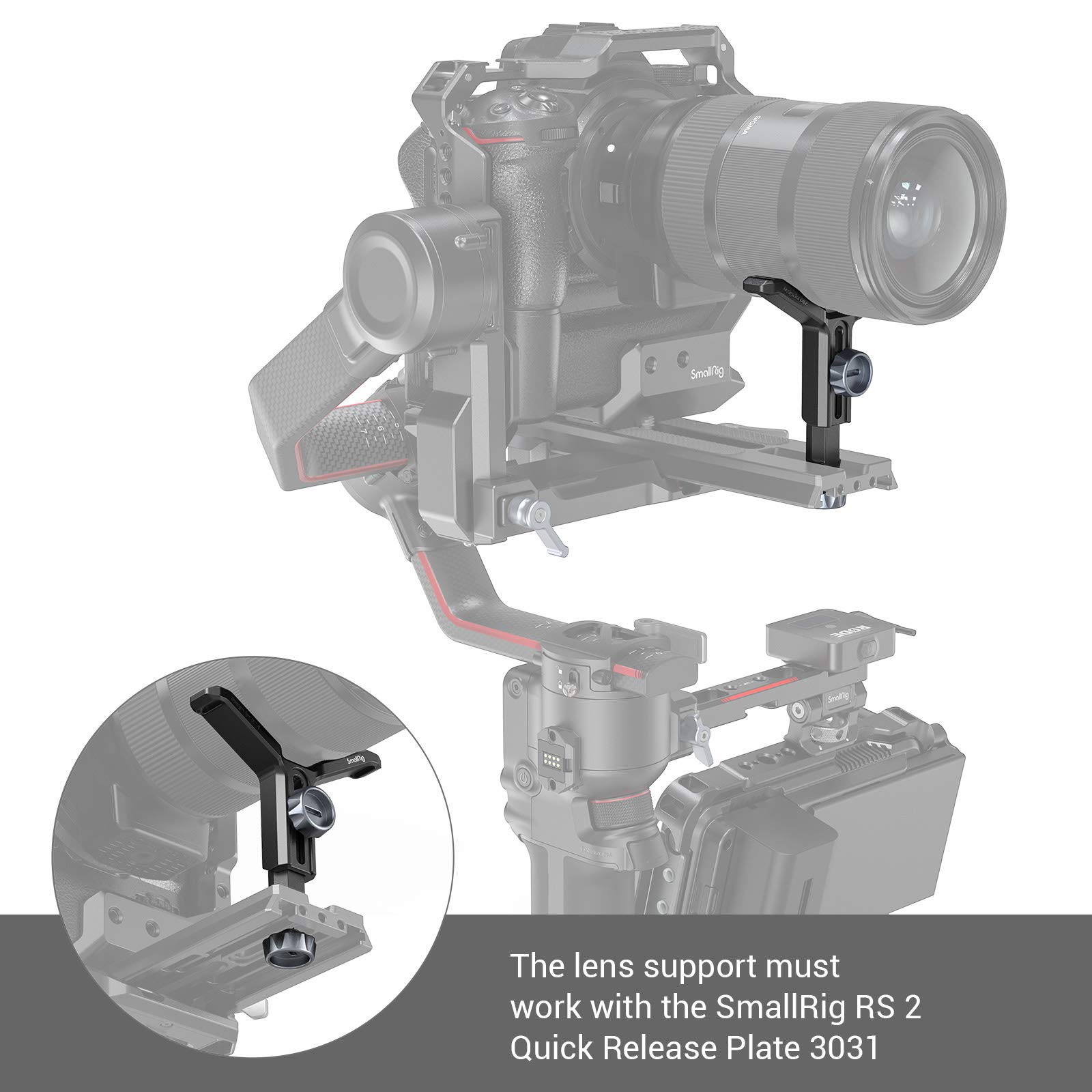 SMALLRIG Camera Extended Lens Support Bracket Height Adjustable Only for DJI RS 2 / RS2 Gimbal - 2850