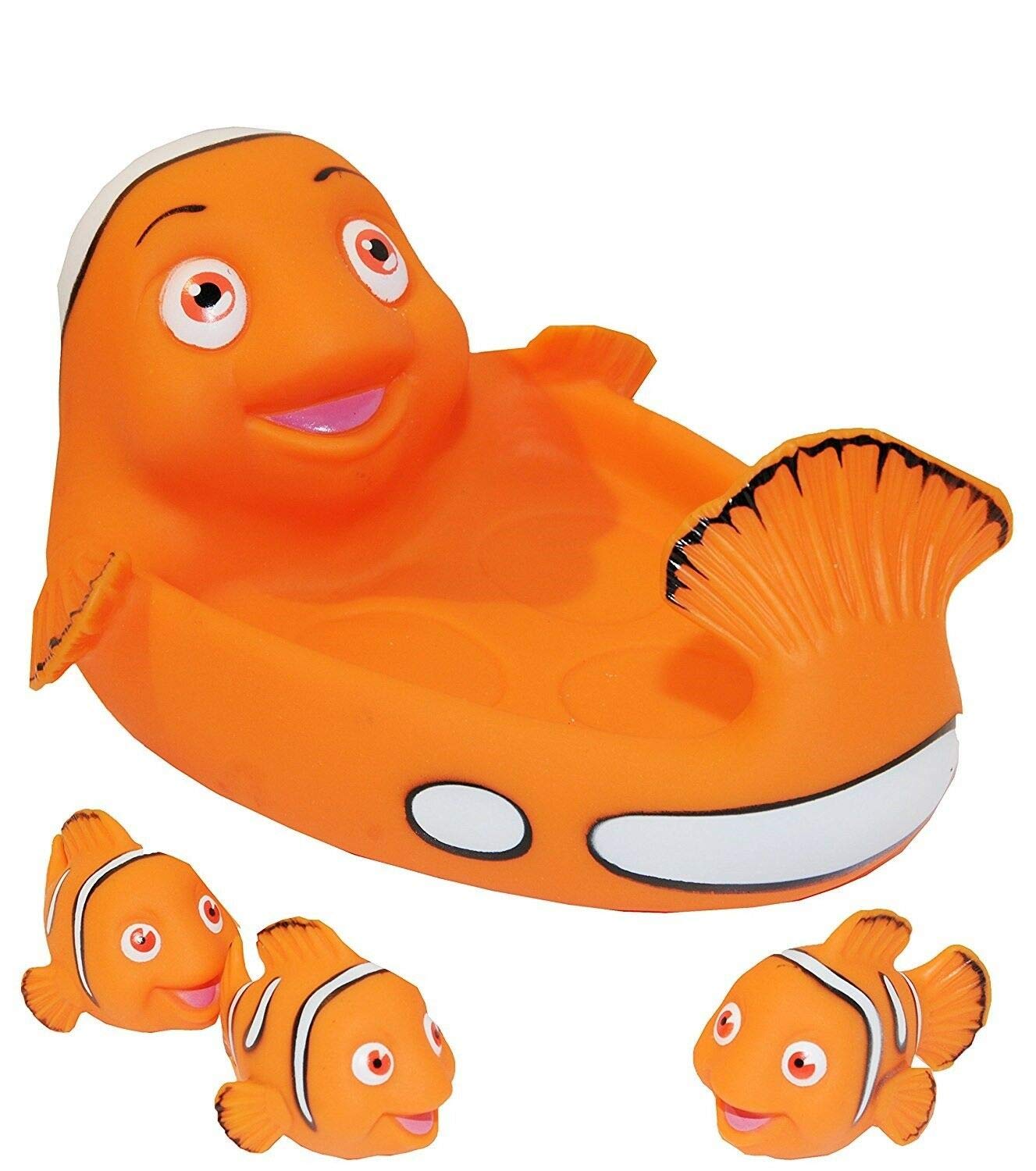 Ocean Animals Rubber Cute Family Bathtub Pals Floating Duck Shark Clownfish Turtle Bath Toys Value Pack (Set of 4)