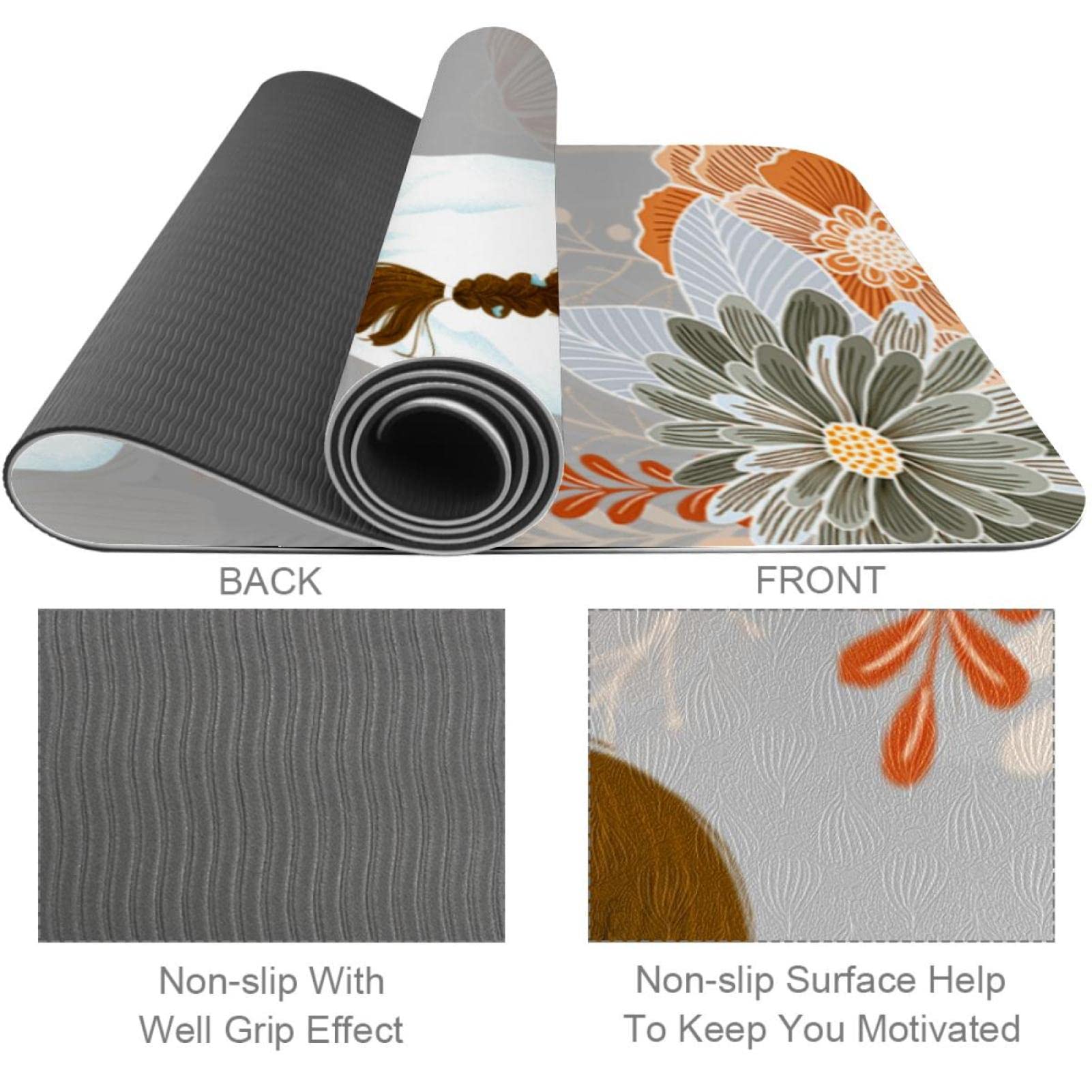 Yoga Mat, Yoga Mats for Home Workout, Workout Mat, Exercise Mats, Pilates Mat, Autumn Girl Flowers