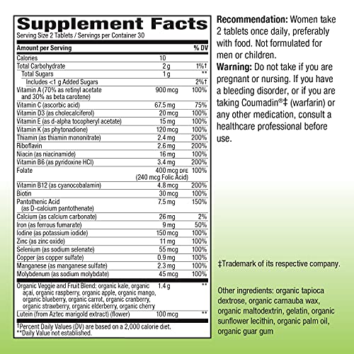 Nature's Way Alive! Garden Goodness Multivitamin for Women, High Potency B-Vitamins to Support Cellular Energy*, 1 Serving Veggies & Fruits**, 60 Tablets