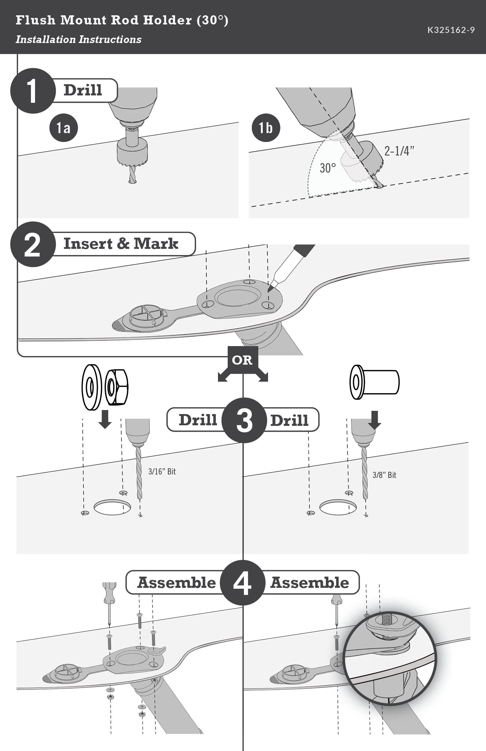 Sea-Lect Designs Flush Mount Rod Holder Kit (w/ Gasket & Hardware)