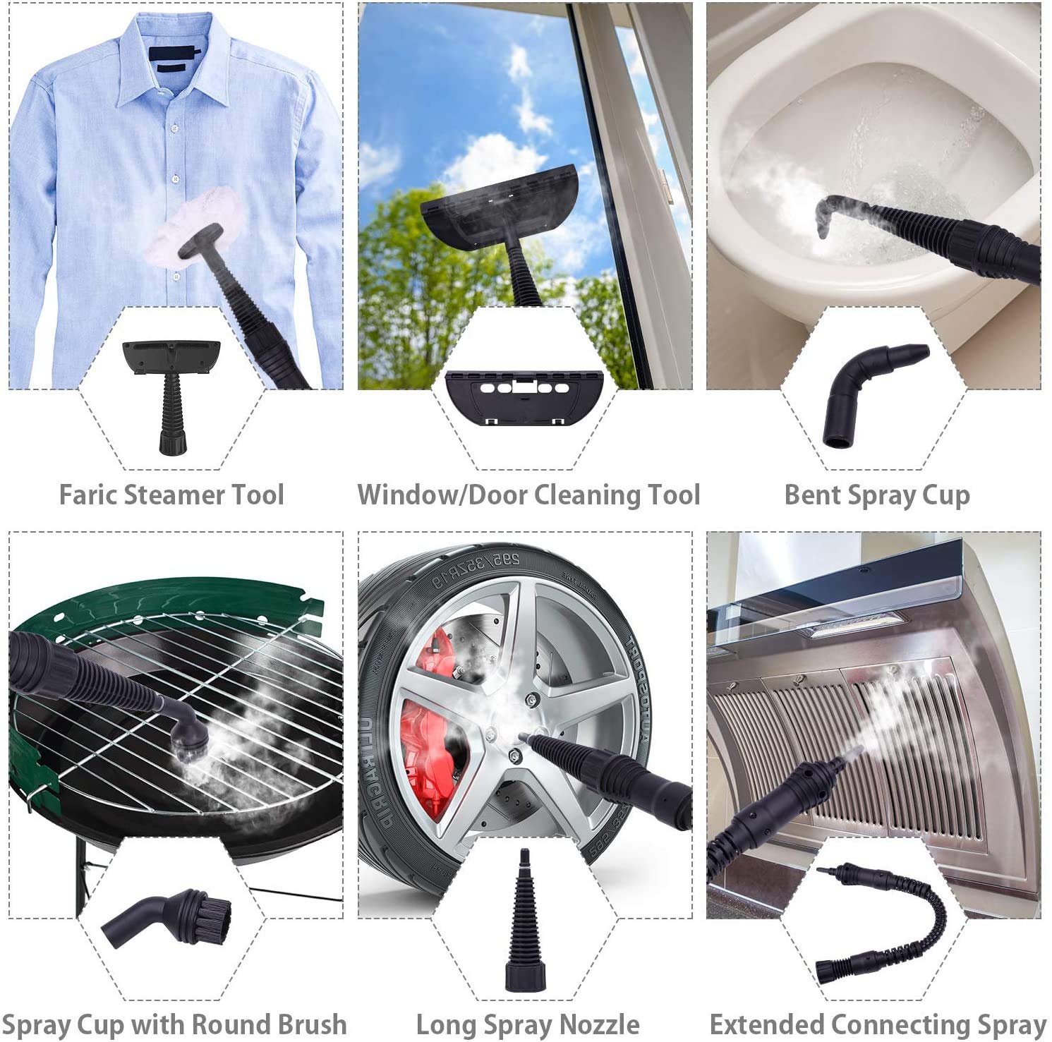 PentaBeauty MUL, Au, Handheld Pressurized Steam Cleaner with 9-Piece Accessory Set - Multi-Purpose and Multi-Surface All Natural, Chemical-Free Steam Cleaning for Home, Auto, Patio, More, 2019-WHITE
