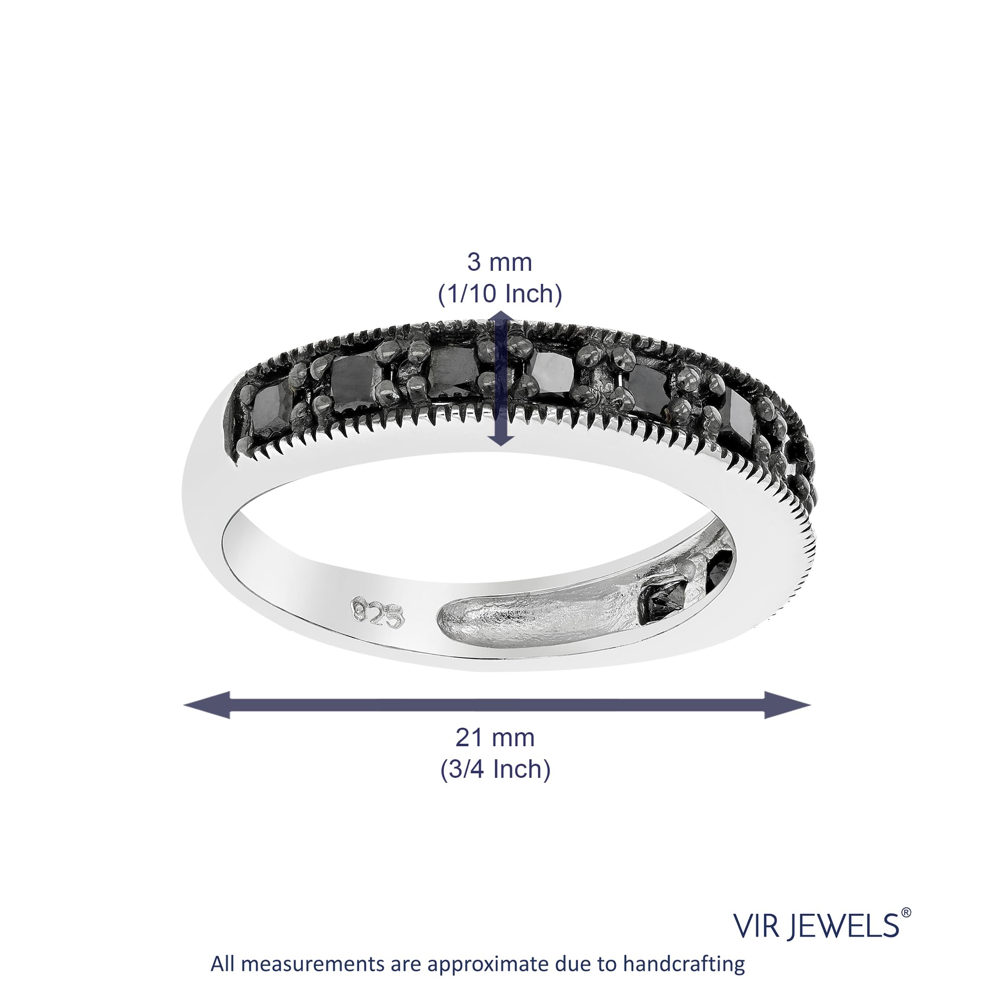 Vir Jewels 1/2 cttw Princess Cut Black Diamond Wedding Band .925 Sterling Silver Rhodium Size 8