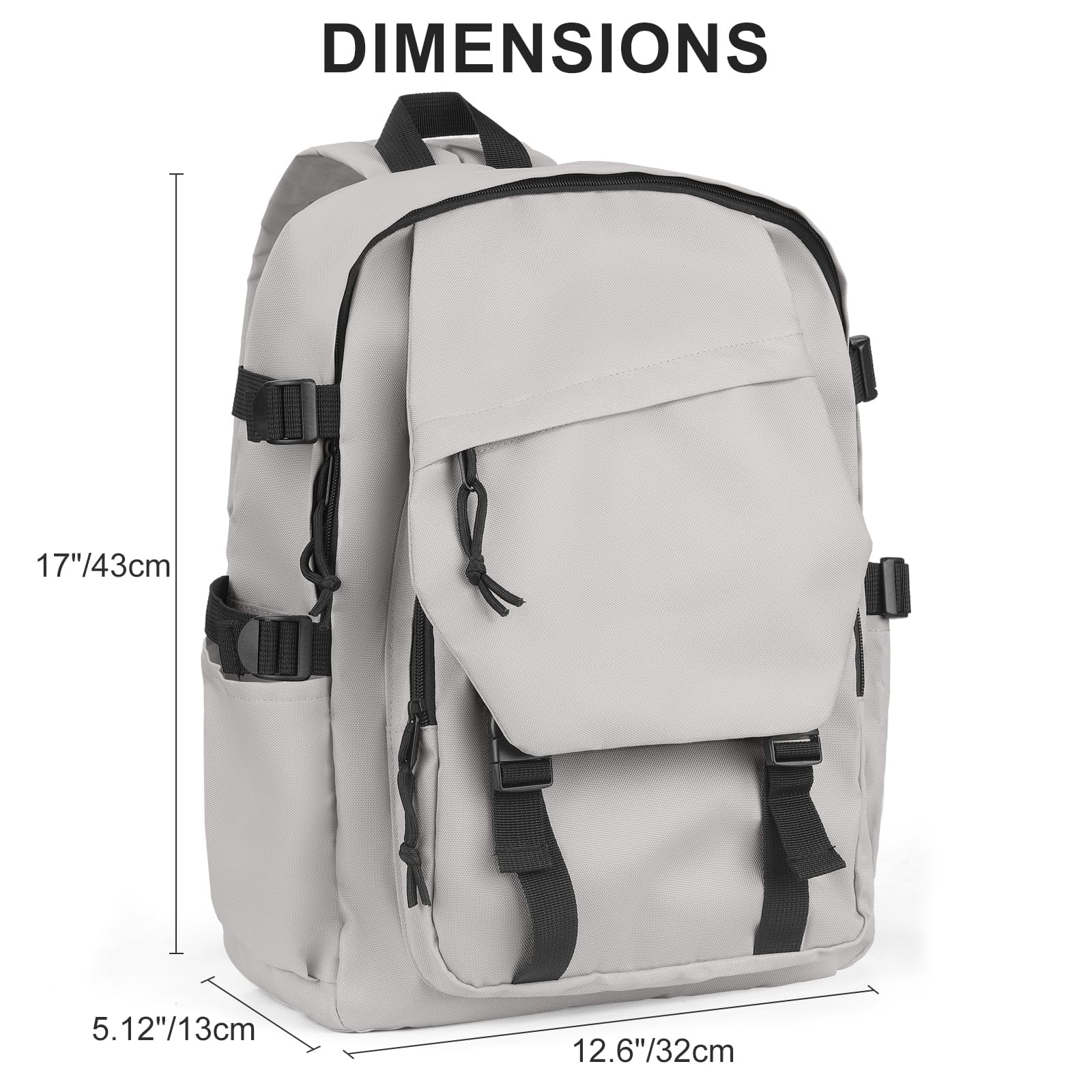REAWUL Lightweight Backpack for School,Laptop Backpack for Men Women Water Resistant Travel Rucksack with Bottle Side Pockets(Grey)