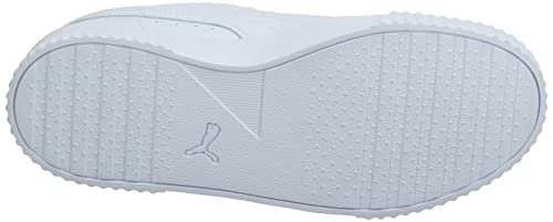 PUMA Womens Carina Leather Sneaker, PUMA Womens White-PUMA Womens White-PUMA Womens Silver, 6.5