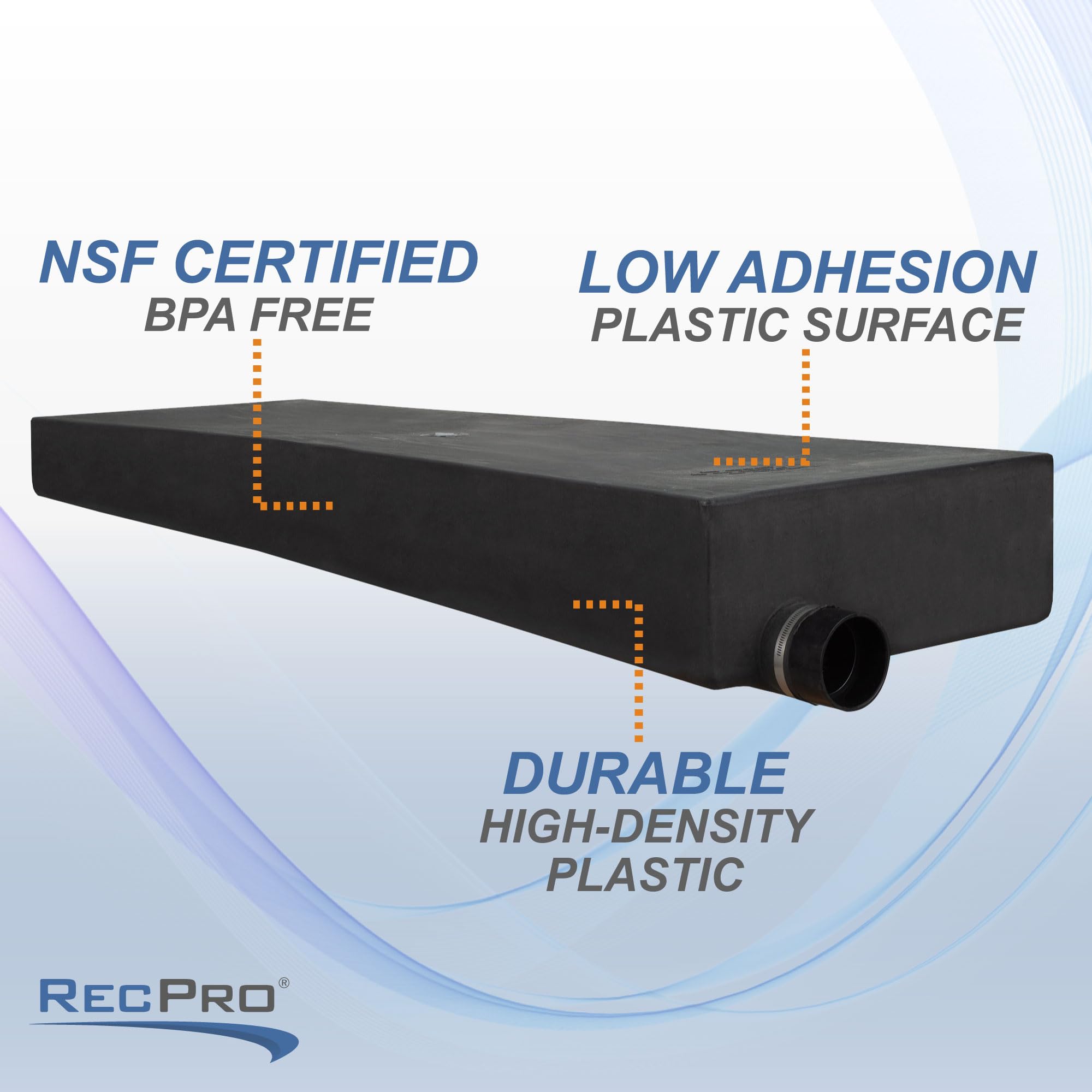 RecPro 42 Gallon RV Holding Tank 66" x 21" x 9" | Black Waste Water | 366H | Includes Universal Installation Fittings Kit | Made in America