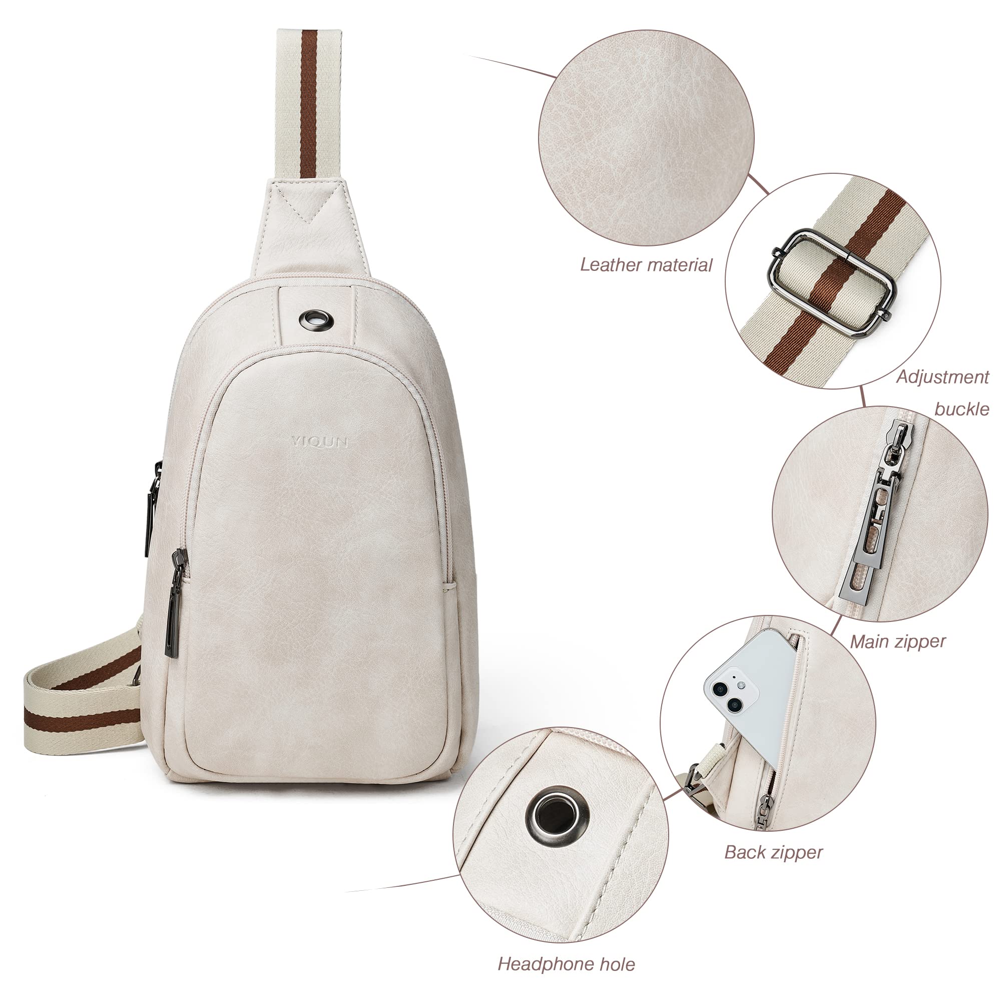YIQUN Women's Leather Sling Bag, Fanny Pack for Travel, Hiking - Rice White