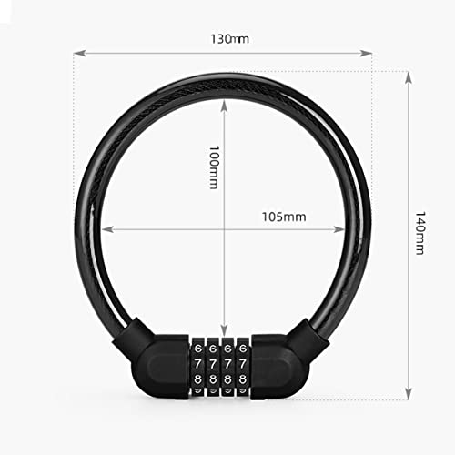 UFFD Security Bike Lock 4 Digit Resettable Combination Cable Lock for Bicycle (Color : Black, Size : 14cm*13cm)