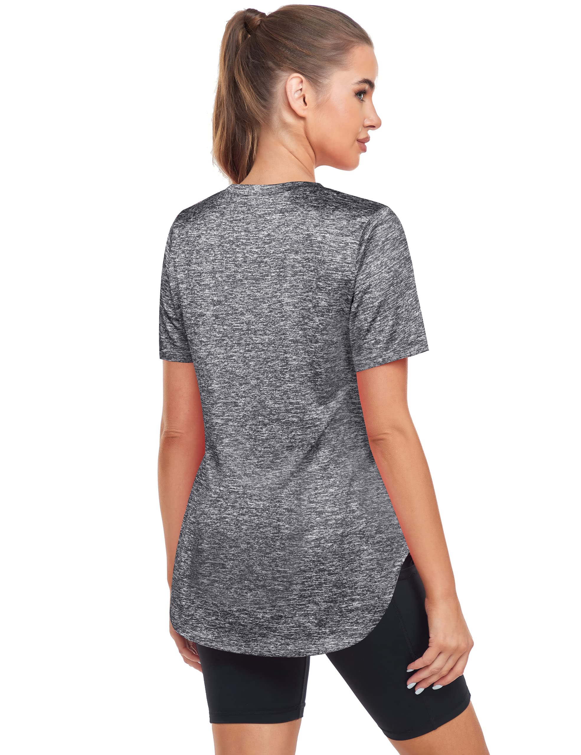 Yoga Shirts for Women Breathable Hiking T Shirt V Neck Workout Stretch Tees Active Workout Tops Grey