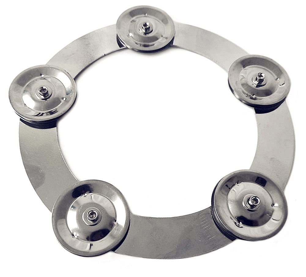 TUOREN 6" Stainless Steel Cymbals Ching Ring Mountable Hi-Hat Stand Tambourine for Jazz Drum Set Drum Kit with 5 Steel Jingles
