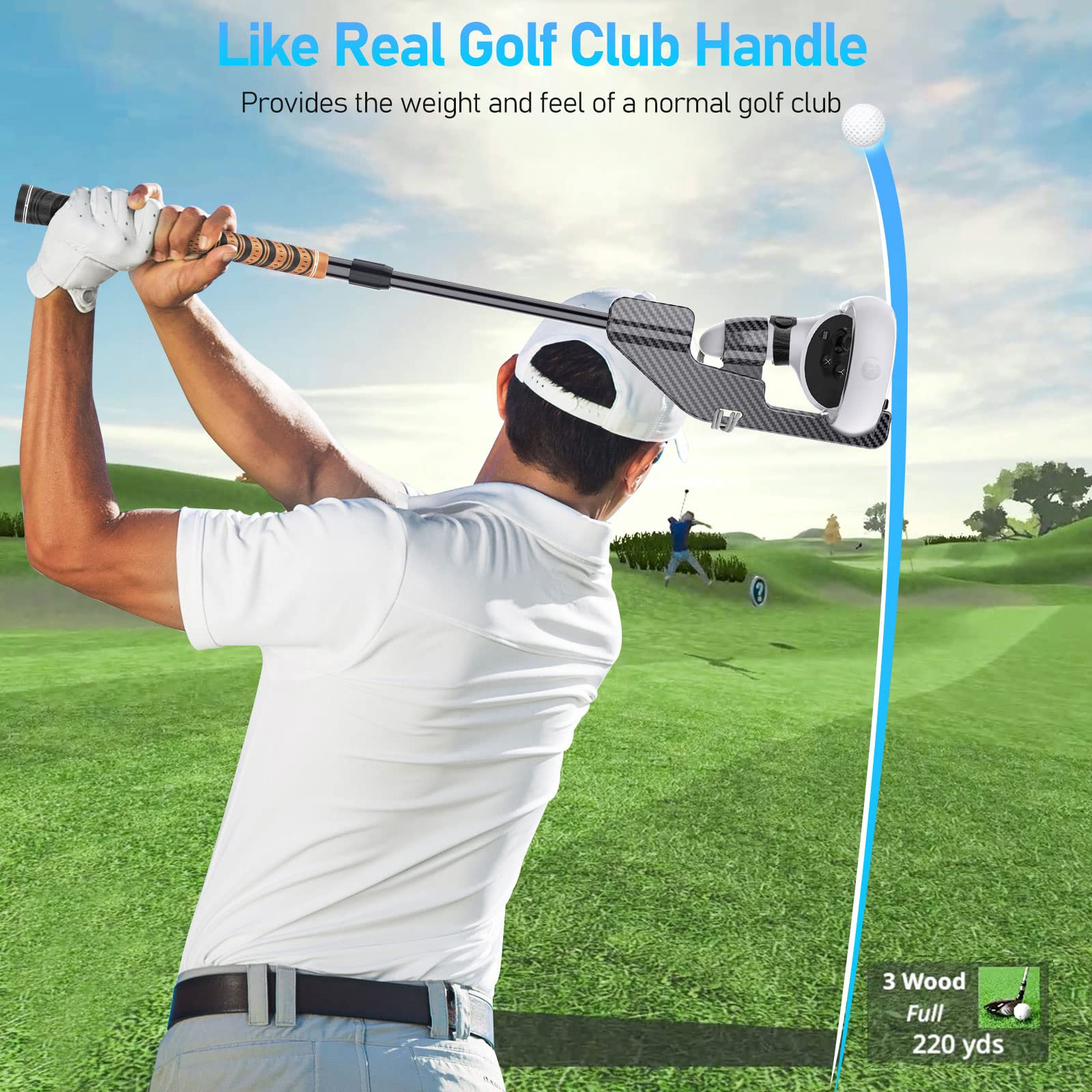 VR Golf Club Handle Accessories Compatible with Meta/Oculus Quest 2, Adjustable Virtual Reality Golf Club Attachment Adapter for Family, Children, Enhance Immersive VR Game Experience, Orange
