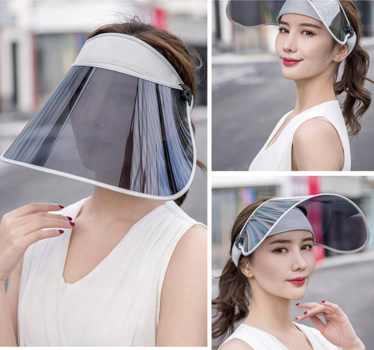 Shanlin Adjustable Sun Visors Face Shield for Outdoors, Beach, Hiking and Biking (Light Grey)