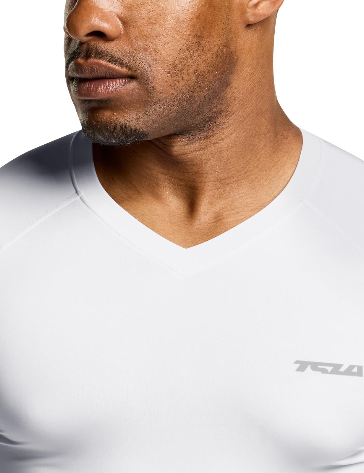 TSLA Men's Tactical Cool Dry Short Sleeve Compression Shirts, Athletic Workout Shirt, Active Outdoor Base Layer T-Shirts, V Neck Shirt White, Large
