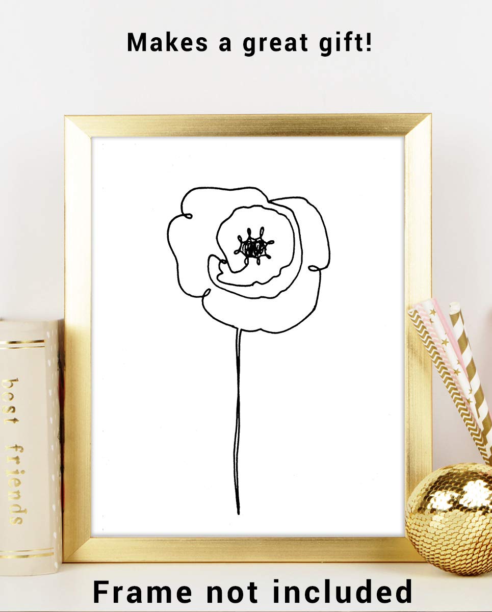 Poppy Flower Wall Art - 11x14 Unframed, Minimalist Black & White Decor Print - Makes a Great Gift Under $15 for Botanical, Floral Lovers