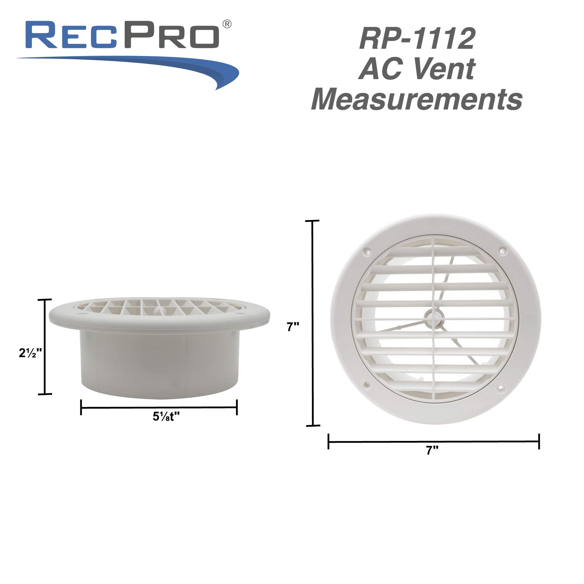 RecPro RV AC Vent 5" Side Vent | Optional Charcoal Filter | White | Camper AC Vent (5 Pack, with Charcoal Filter)
