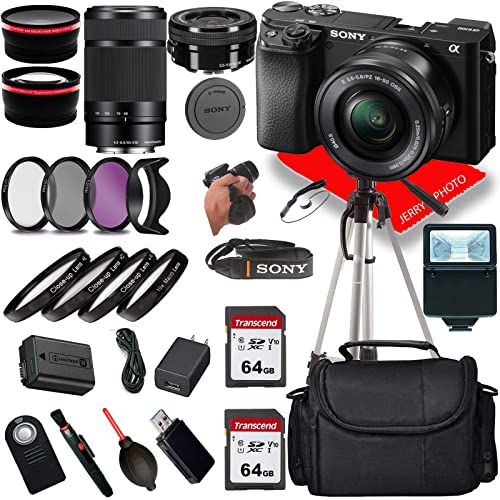 Sony a6100 Mirrorless Camera with Sony E PZ 16-50mm f/3.5-5.6 OSS Lens+Sony E 55-210mm f/4.5-6.3 OSS 128Gig Momory Cards+Lens+Case+(23PC) Bundle