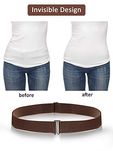 SATINIOR 2/3/4 Pack Women Elastic Stretch Belt Invisible Belts with Flat Buckle for Jeans Pants Dresses(Black, Dark Blue, Khaki, Brown,4 Pack)