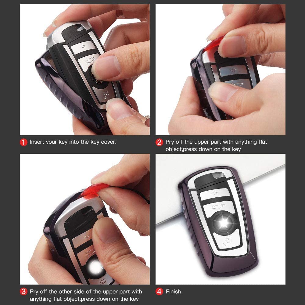 QBUC Key Fob Cover Protective Case, Soft TPU Anti-dust Protection Key Case Shell Keyless Remote Control Smart Car Key Protector for 1/2/3/4/5/6/7 Series and X3 X4 M2 M3 M4 M5 M6(Black)