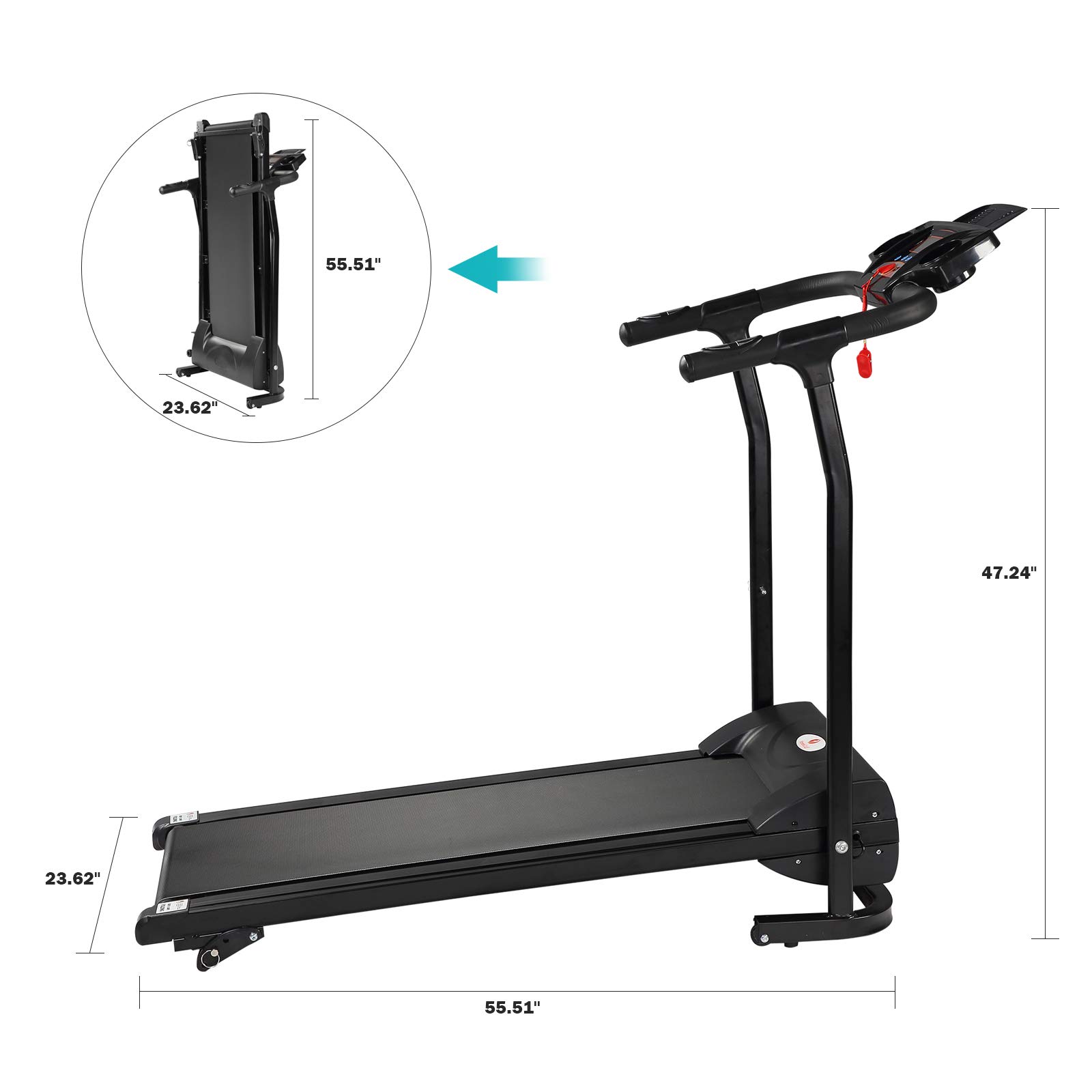 Smart 2HP Electric Folding Treadmill, 3 Levels Manual Incline Fitness Motorized Running Jogging Exercise Machine with W/PAD Holder, Hand Grip Pulse Sensor for Home Gym Cardio Workout Training Indoor…
