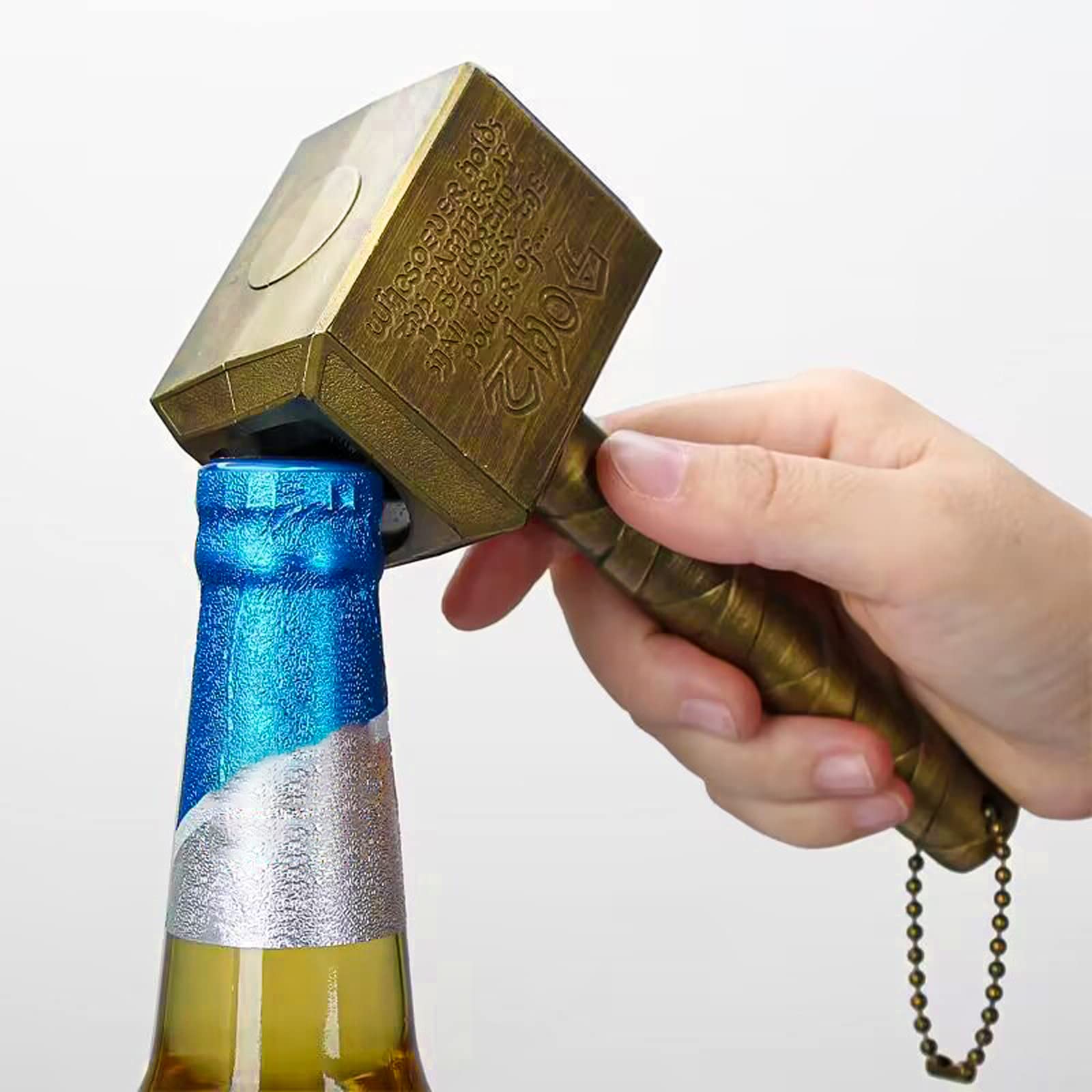 VEADOOLLY Thor Hammer Beer Bottle Opener with Magnetic Cap for Attachment Fridge Door, Stainless Steel Automatic Beer Bottle Opener Ideal for Home, Bar, and Kitchen - Gift for Beer Lovers (Gold)