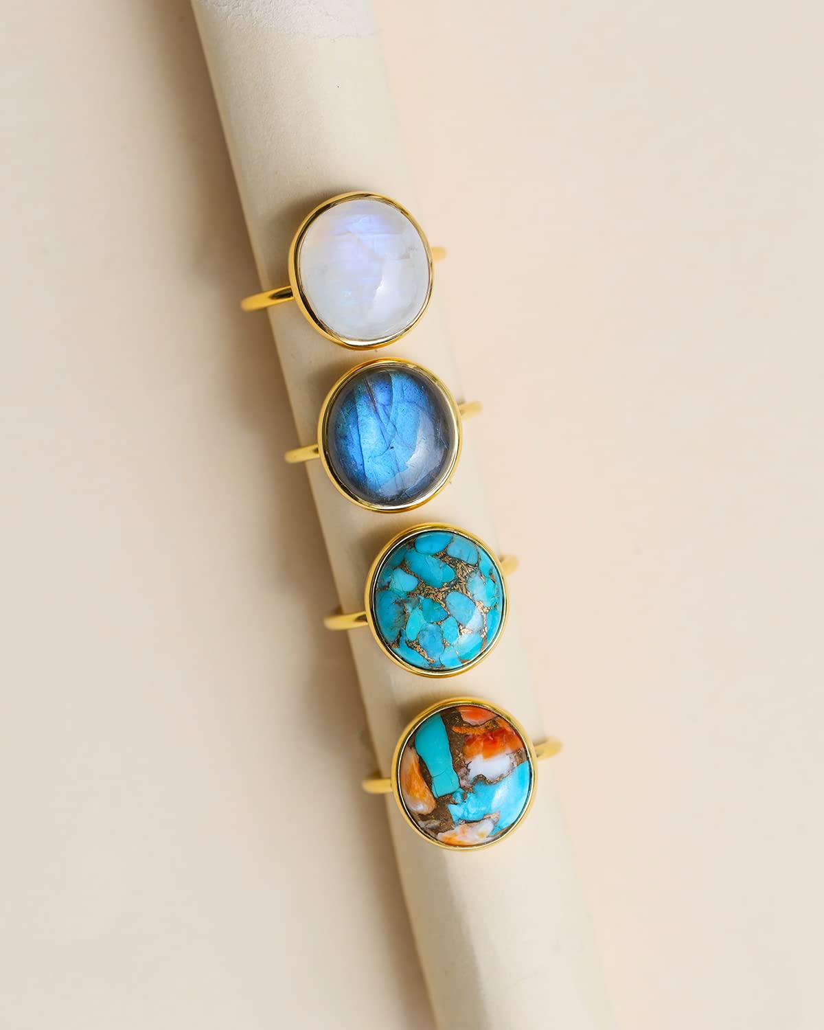 YoTreasure 13x14 MM Labradorite Solitaire Ring 14k Gold Over 925 Silver