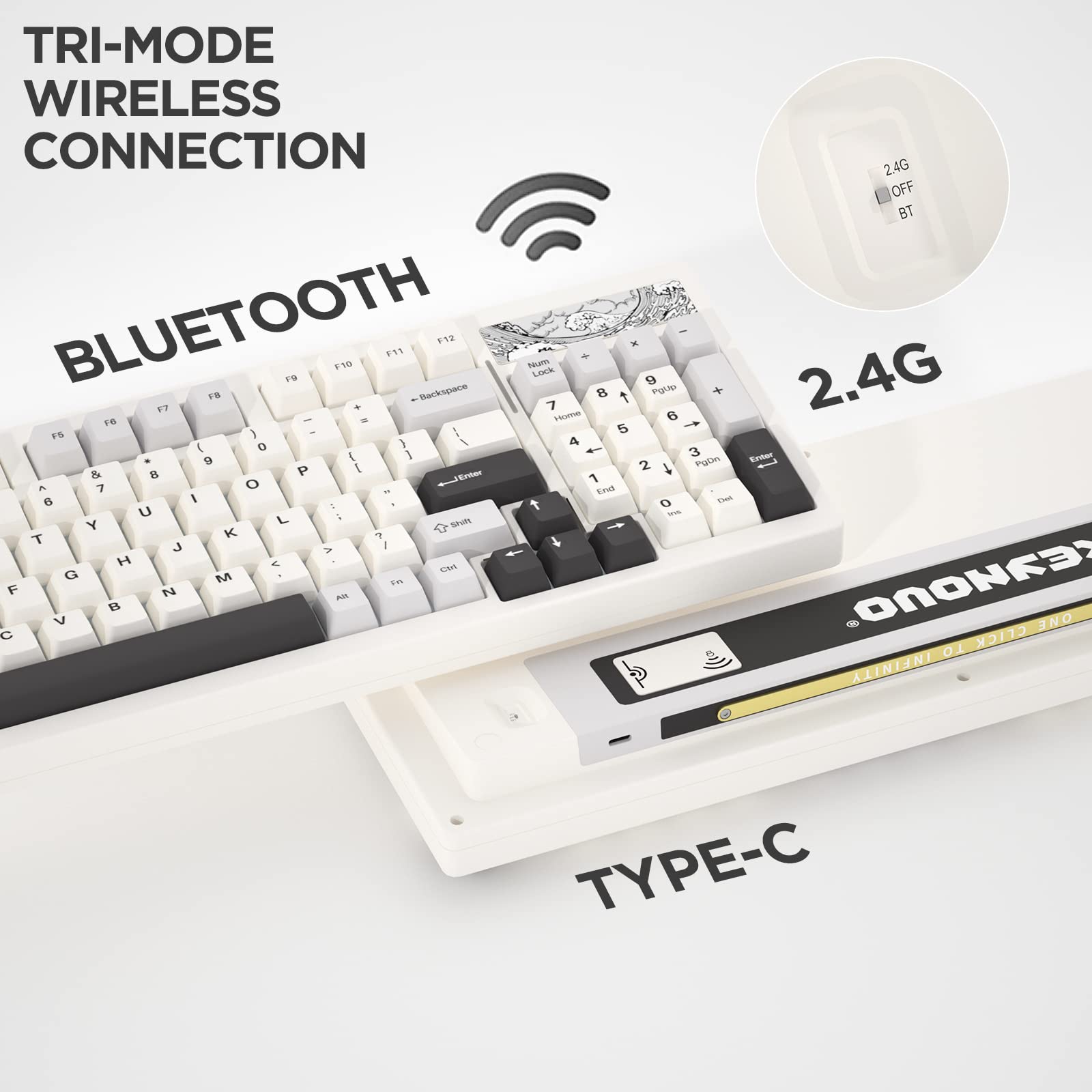 YUNZII Keynovo IF98 Pro Tri-Mode Wireless Bluetooth Hot Swappable Gasket Mechanical Gaming Keyboard 98 Key 96% 1800 Layout RGB Backlight for Mac & Win (Gateron G Pro Yellow, Wireless White)