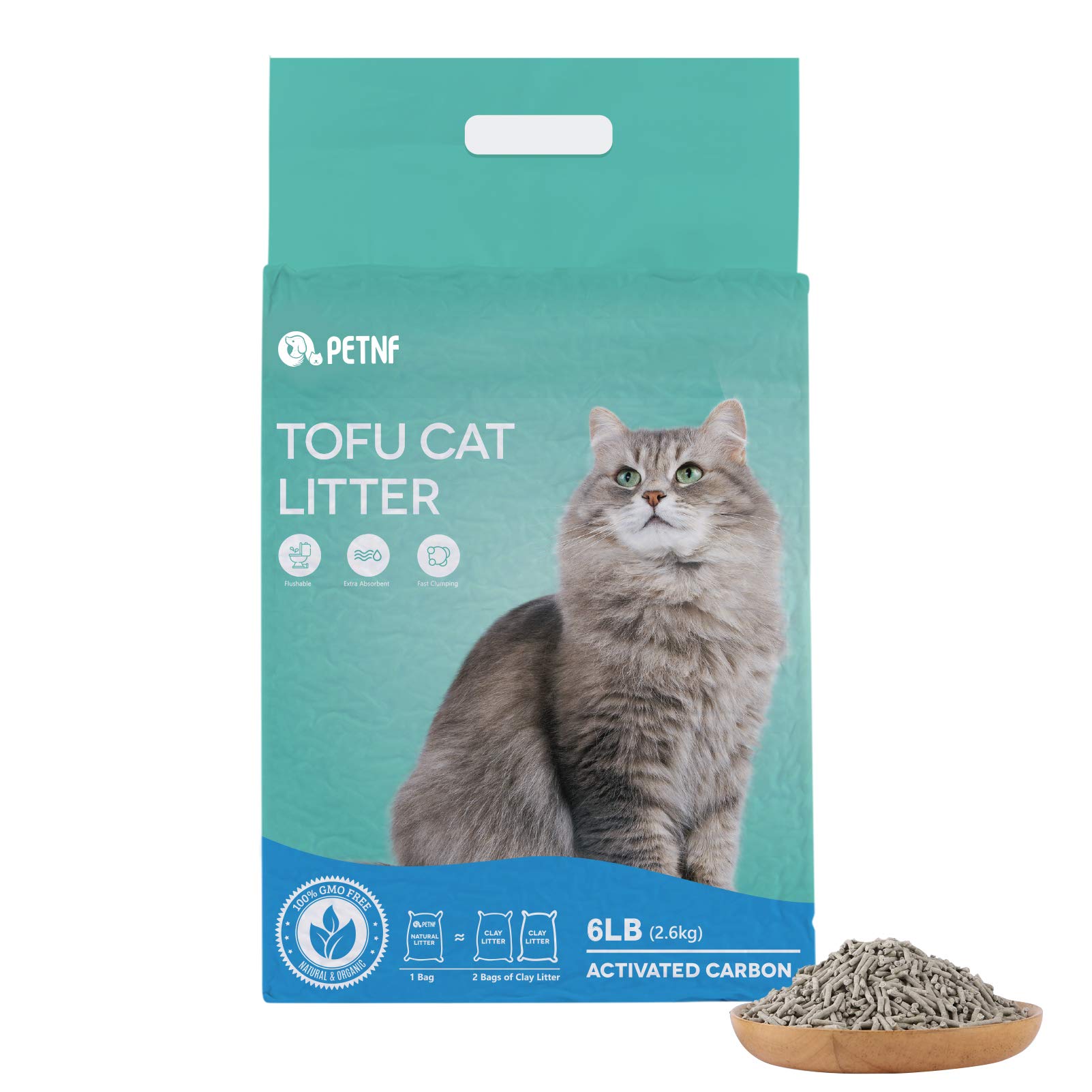 petnf Tofu Cat Litter,Natural Flushable Kitten Litter Unscented,Ultra Clumping Plant Litter for Cat, Pea Flavor and Activated Charcoal Double Shot Deodorization,Zero Dust,Low Tracking,Biodegradable