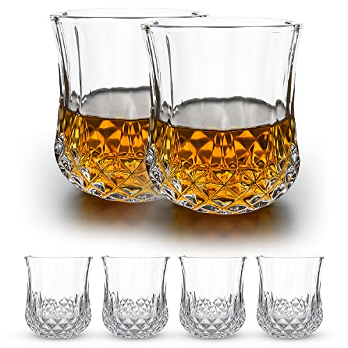 starstree Whiskey Glasses Set of 6, Double Old Fashioned Crystal, Curve Body Scotch Glass Bourbon Rock Glasses for Liquor Vodka Cocktail Rum Cognac, Unique Father's Day Gift for Men