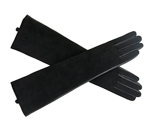 Winter Lady Leather Gloves Women Leather Mittens Female Suede Leather Long Gloves (Color : Black, Size : 8 1/2)