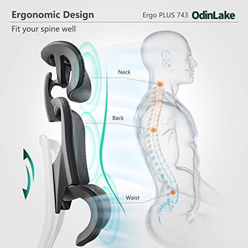 Odinlake Big & Tall Office Chair 500lbs, Heavy Duty Ergonomic Mesh Chair, High Back Swivel Computer Chair with Lumbar Support & 4D Arms,Adjustable Wide Seat Home Desk Chair with Headrest
