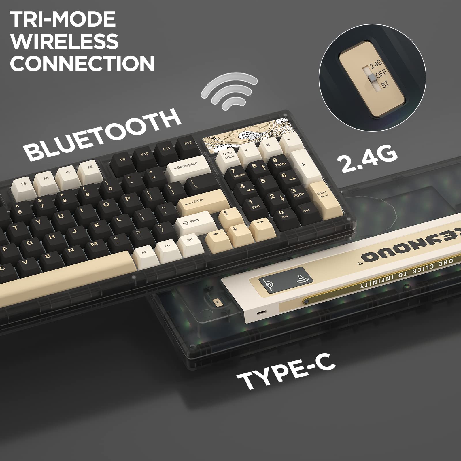 YUNZII Keynovo IF98 Pro Tri-Mode Wireless Bluetooth Hot Swappable Gasket Mechanical Gaming Keyboard 98 Key 96% 1800 Layout RGB Backlight for Mac & Win (Gateron G Pro Black, Wireless Black)