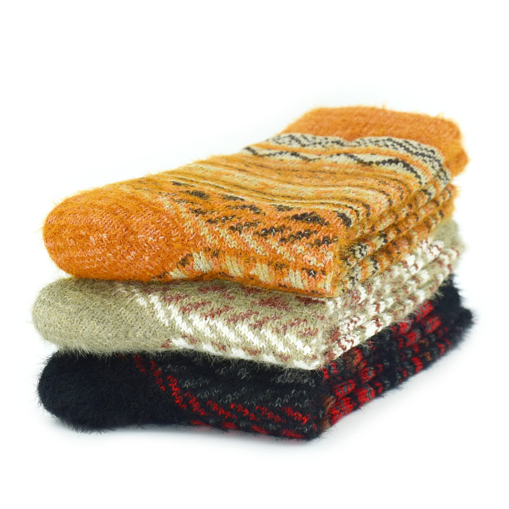 TSoduce Winter Wool Socks for Women Vintage Warm Thick Cozy Rabbit Wool Thermal Boot Crew Hiking Ladies Socks Pack 3 Pairs (Group B)
