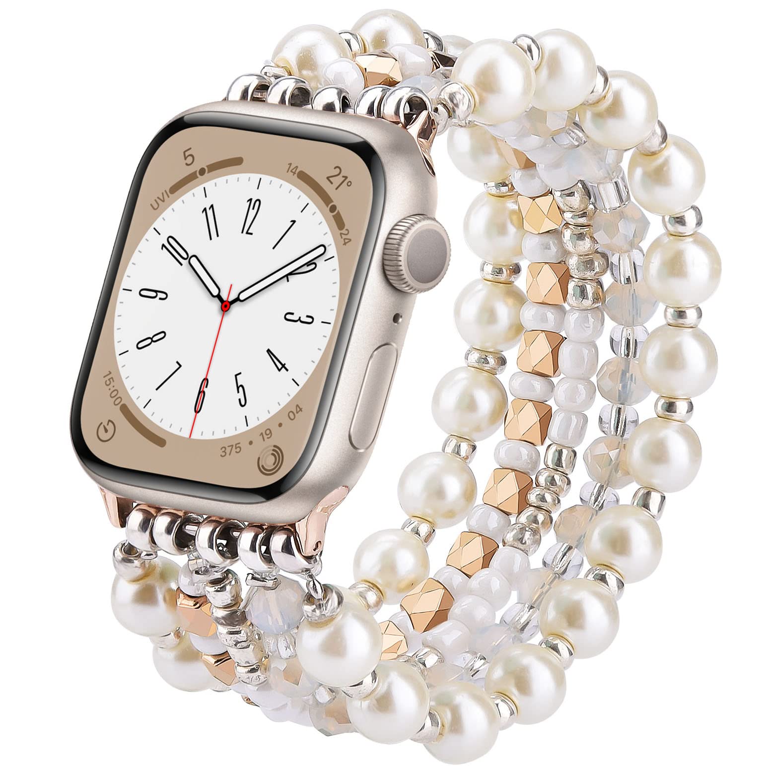 VISOOM Beaded Bracelet Compatible for Apple Watch Band 42mm/44mm/45mm Series 9 8 7 SE Series 6/5/4 Women Fashion Cute Handmade Stretchy Watch Strap for iWatch Bands Series 3/2/1 Replacement
