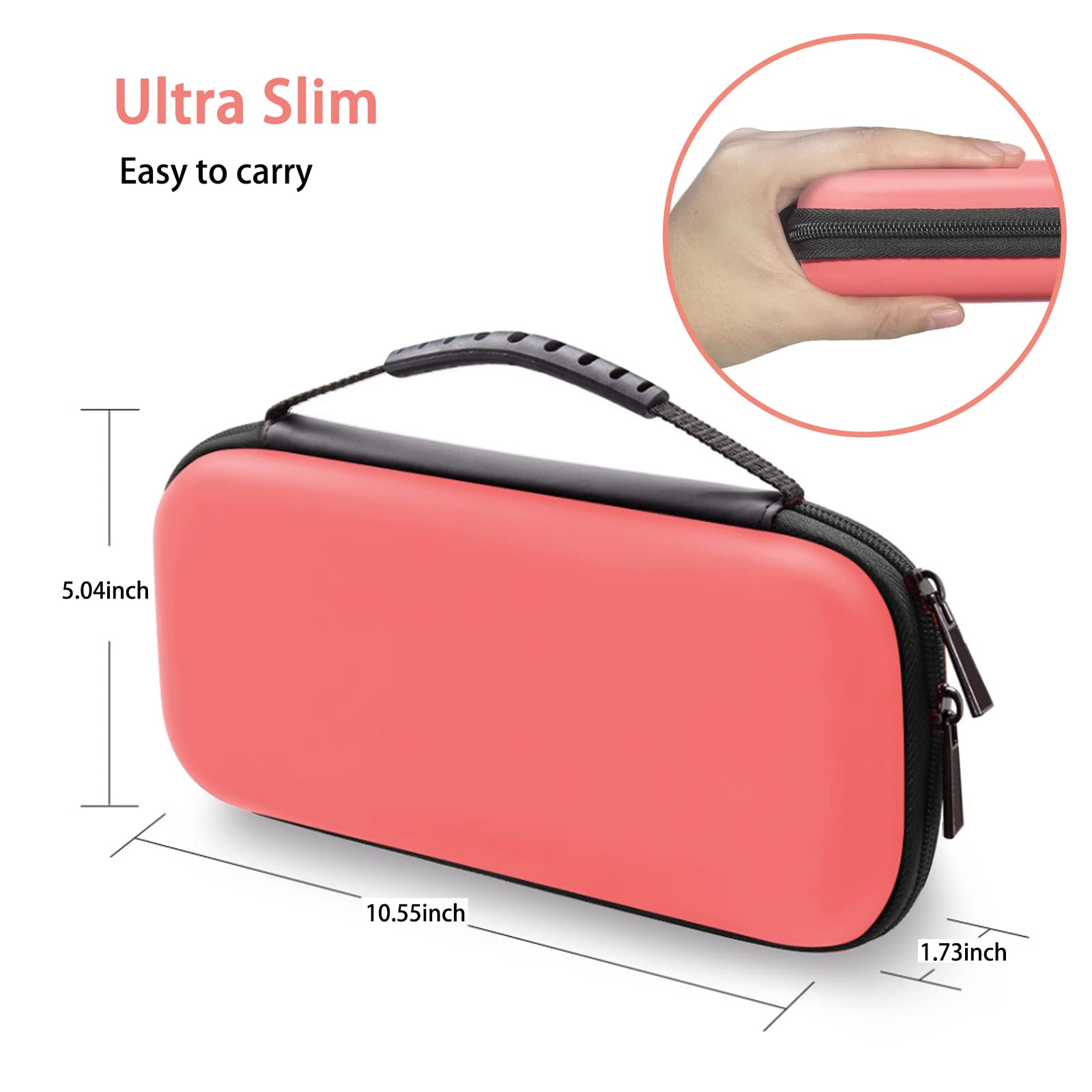 TIKOdirect Carrying Case for Nintendo Switch, Portable Travel Bag with Dockable Glitter Switch case, Screen Protectors, Thumb Grips Caps, Pink