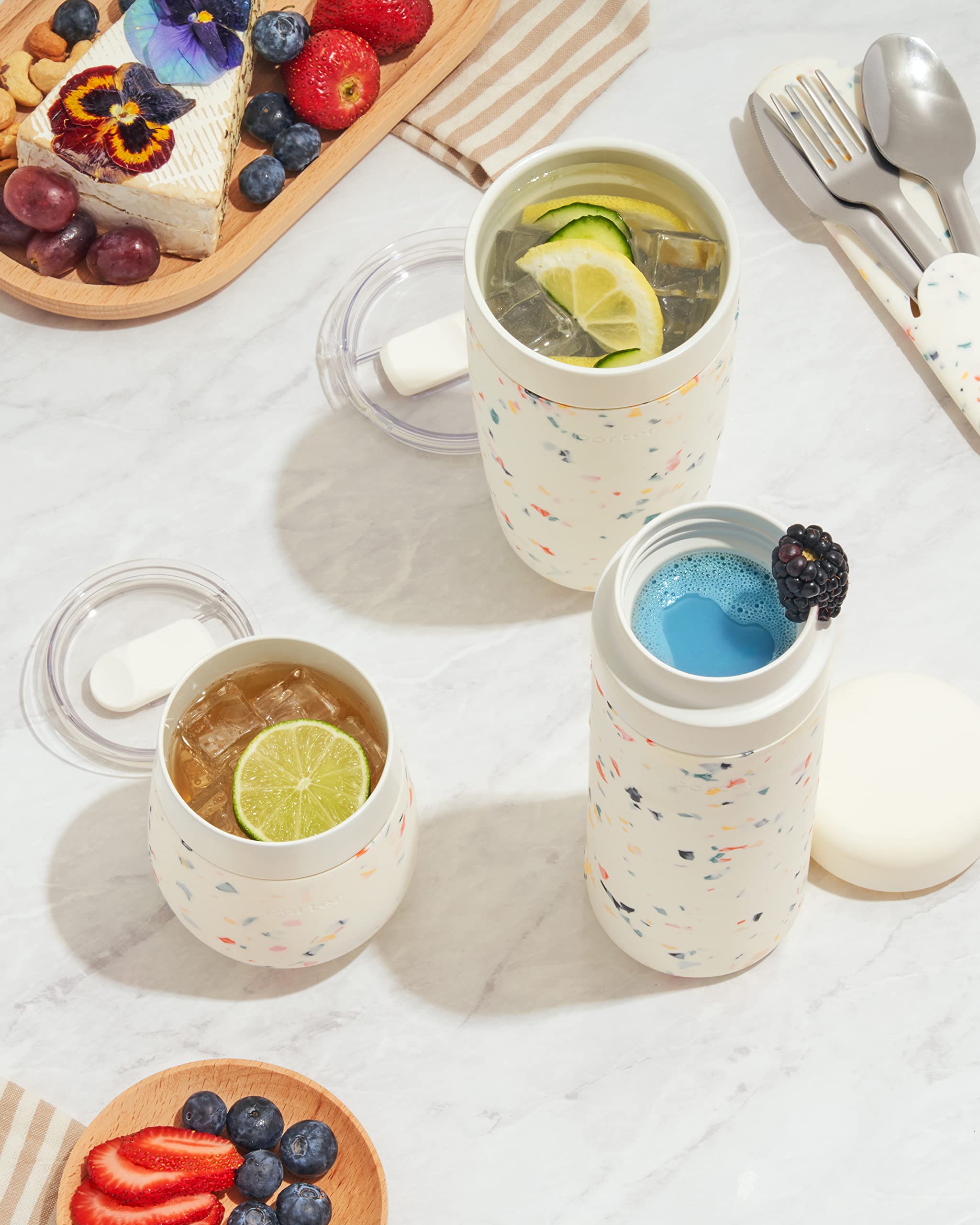 W&P Porter Insulated Tumbler 20 oz | No Metallic Aftertaste Ceramic Coated for Water, Coffee, & Tea | Wide Mouth Vacuum Insulated | Dishwasher Safe, Cream Terrazzo
