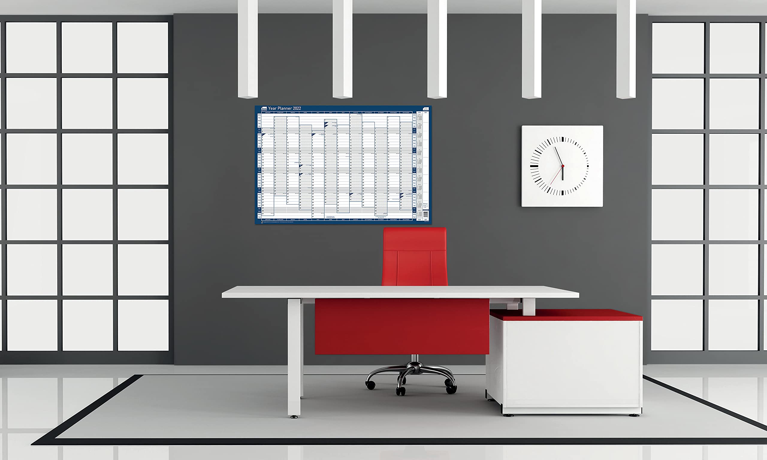 Sasco 2022 EU Year Wall Planner with wet wipe pen & sticker pack, Blue, Poster Style, 915W x 610mmH, 2410161