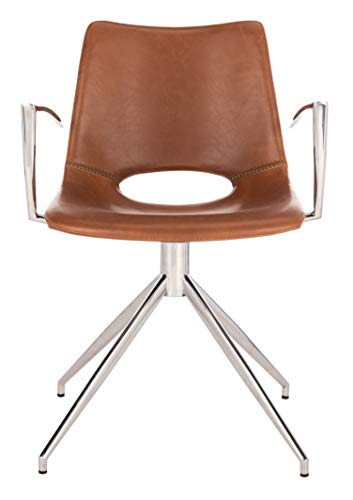 Safavieh Home Dawn Mid-Century Modern Light Brown Faux Leather and Stainless Steel Swivel Office Arm Chair