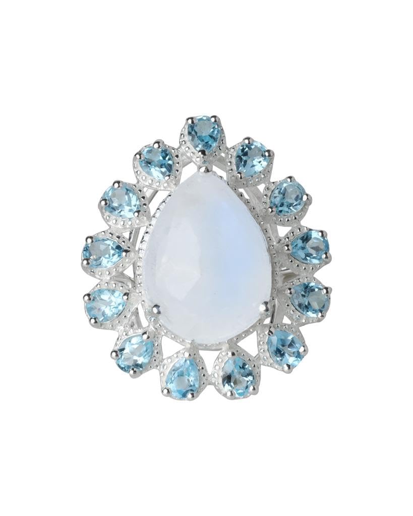 YoTreasure Pear Shaped Larimar London Blue Topaz Solid 925 Sterling Silver Gemstone Engagement Rings for Women