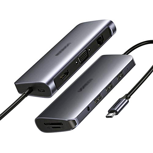 WYFDP USB C Hub 10 in 1 USB Type C to HDMI 4K USB 3.0 VGA PD 3.5mm Full Function Hub