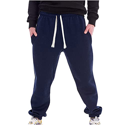 Winter Sweatpants for Mens Thick Warm Jogger Pants Cinch Bottom Running Joggers Soft Stretch Sports Trousers Navy