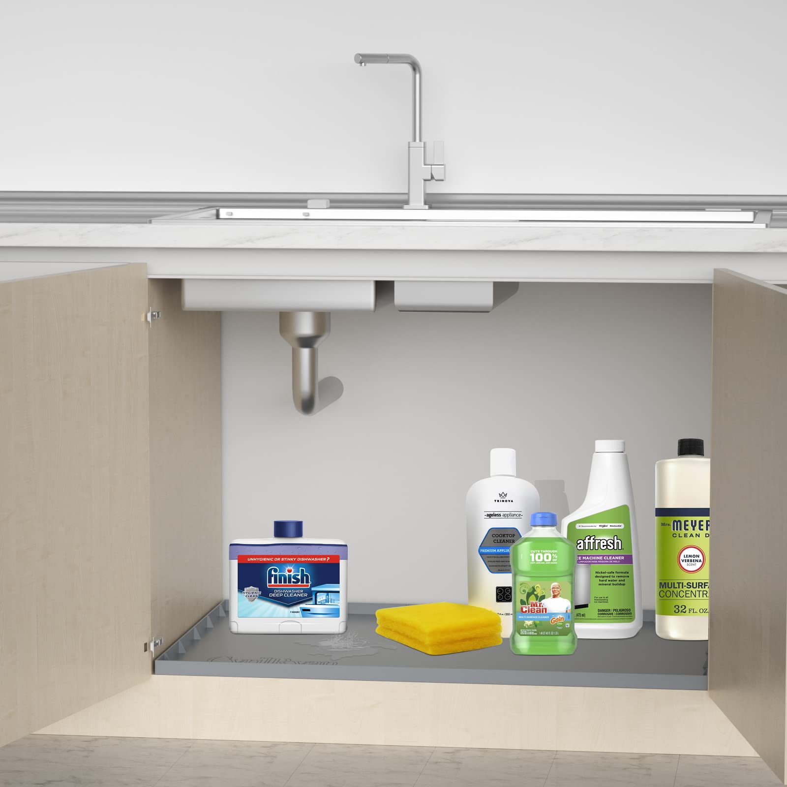 Under Sink Mat Waterproof for 36" Cabinet, Kitchen Rubber mat, Holds Over 3.3 Gallons Liquid Carbon Cabinets Leak Protector Bathroom Sink Line Drip Tray Sink Pan Gray 35x22.5 inch