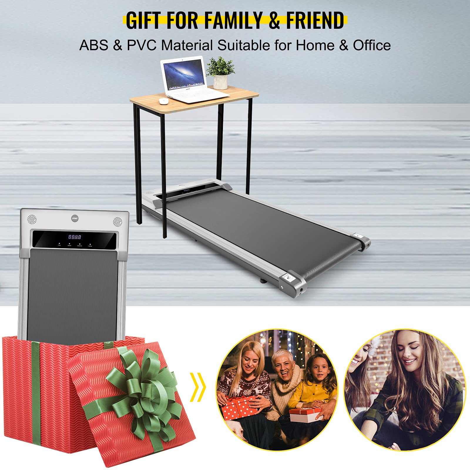 Popsport Smart Under Desk Treadmill Intelligent Speed Control Slim Treadmill Workout App Treadmill Desk Training Cardio Equipment for Home Workouts Jogging Walking Exercise(Sliver)