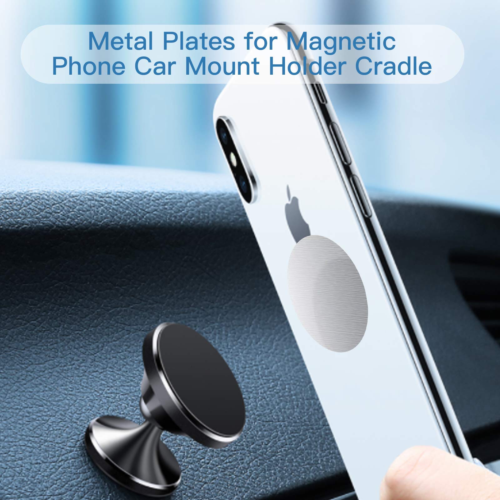 OWLKELA Mount Metal Plate for Phone Magnet Car Mount Holder Cradle with Adhesive, Universal Replacement Sticker Compatible with Magnetic Mounts - 10 Pack Black and Silver (4 Rectangle and 6 Round)
