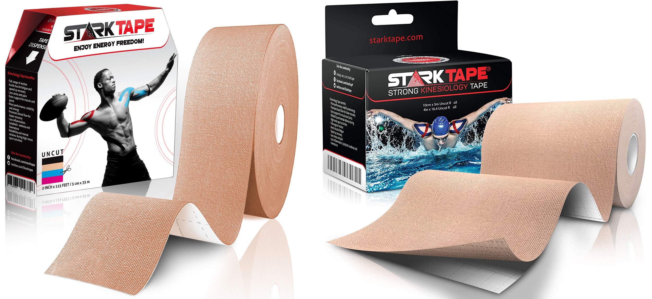 Starktape Kinesiology Tape - Professional 4 Pack Bulk Physio Rolls Sports Tapes for Sensitive Skin. K Physical TherapyTape for Knee, Shoulder, Ankle, Wrist, Foot, Back Injury Muscle Pain aid - Beige