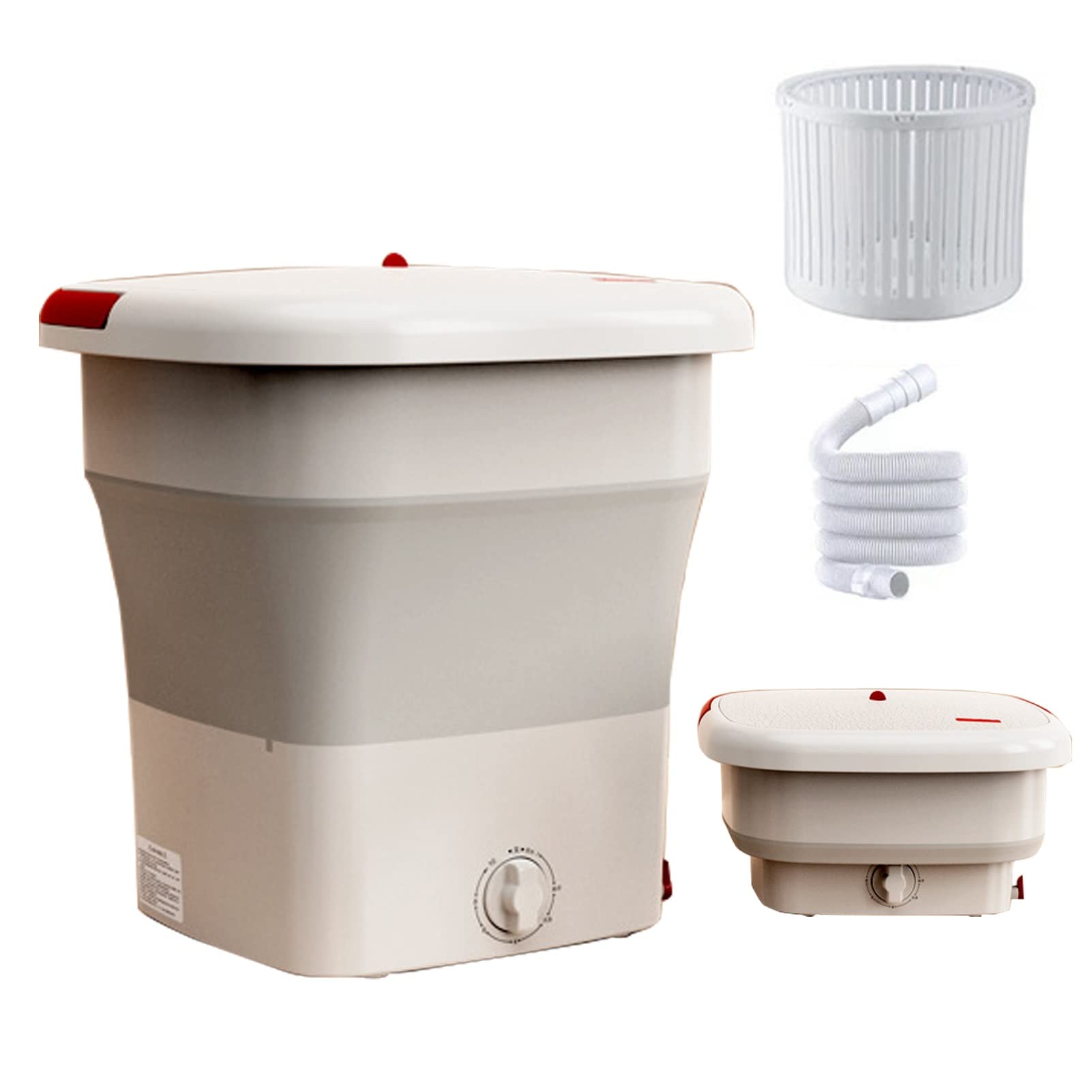 REALN 12L Small Washing Machine Portable Washer Foldable with Dehydration Basket, Knob Type Mini Laundry Machine for Baby Clothes, T-Shirts, Underwear, etc (Color : Beige)