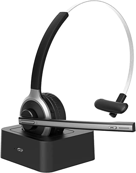 Wireless Cell Phone Headset with Charging Station, 270° Rotatable Boom Mic, Noise Cancelling, Dual Mode, On-Ear Wireless Headset with Microphone for Office, Call Center, Trucker, Remote Work.