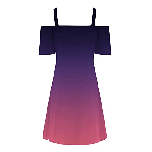 YMUQEIGH Women's Summer Dresses 2023 Vintsge Gradient Mini Beach Dress Sexy Cod Shoulder Zipper V Neck Sundress with Pockets