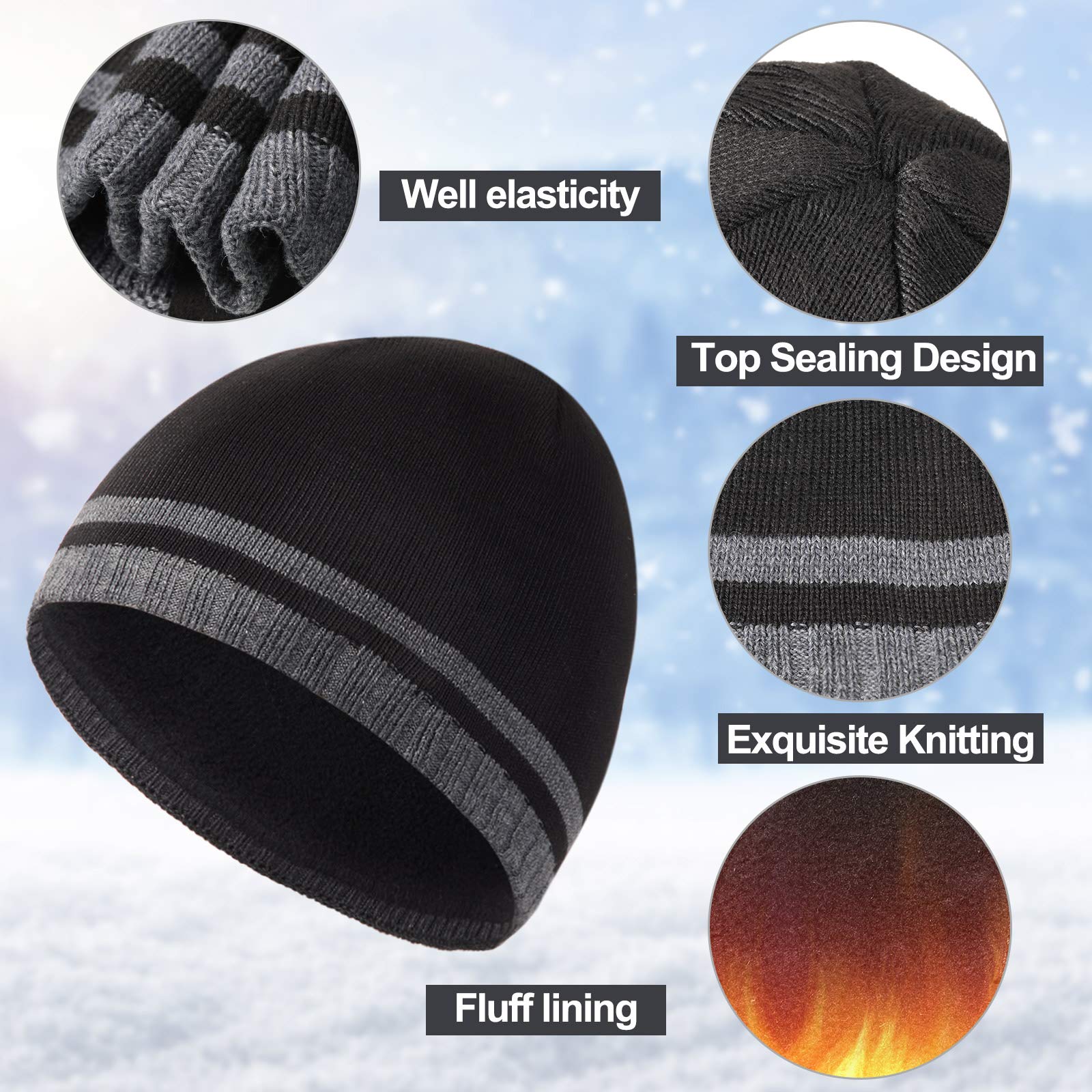 SATINIOR Warm Beanie Hat Winter Knitted Cuffed Men Hat Ski Skull Cap Fleece Lined Beanie (4, Black, Dark Gray)