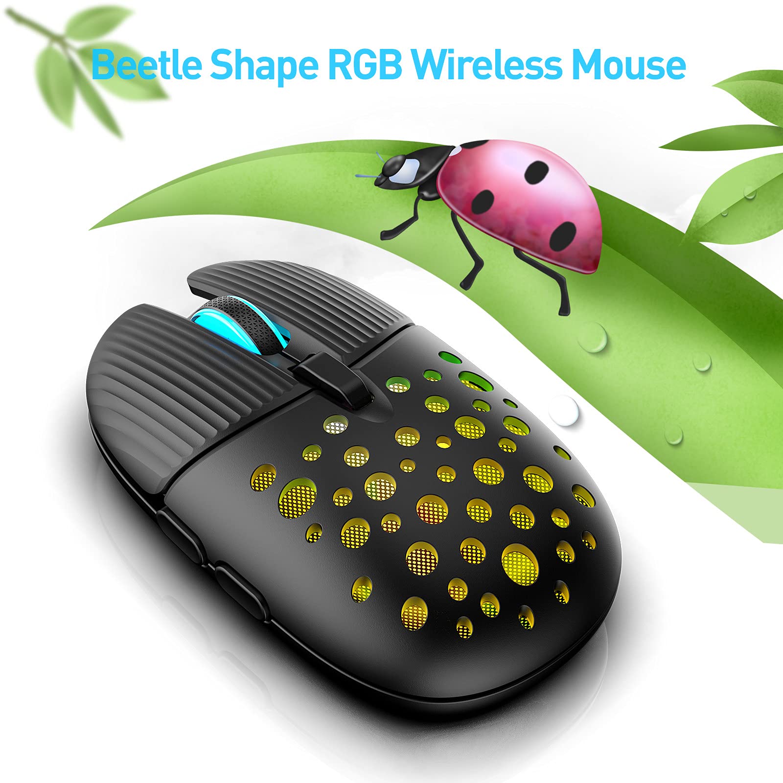 Wireless Gaming Mouse, 2.4G Portable Computer Mouse with Honeycomb Shell, Adjustable DPI, Silent Click, 7 Changeable LED Color Ergonomic Optical Gamer Mice for Laptop PC Gamer Computer Desktop(Black)